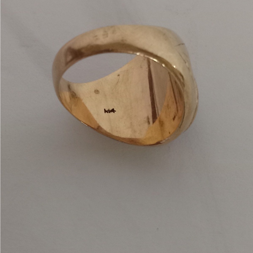 Antique K14 Hollow Gold Men's Ring ,Garnet Stone, Sta… - Gem